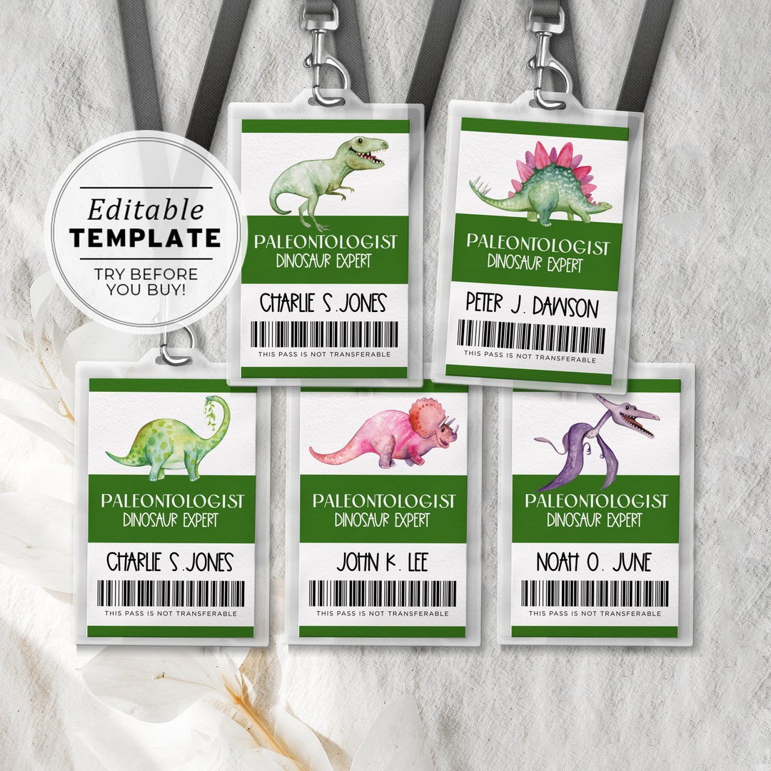 Dino Island Paleontologist ID Card, Dinosaur Expert Id Card, Birthday ...