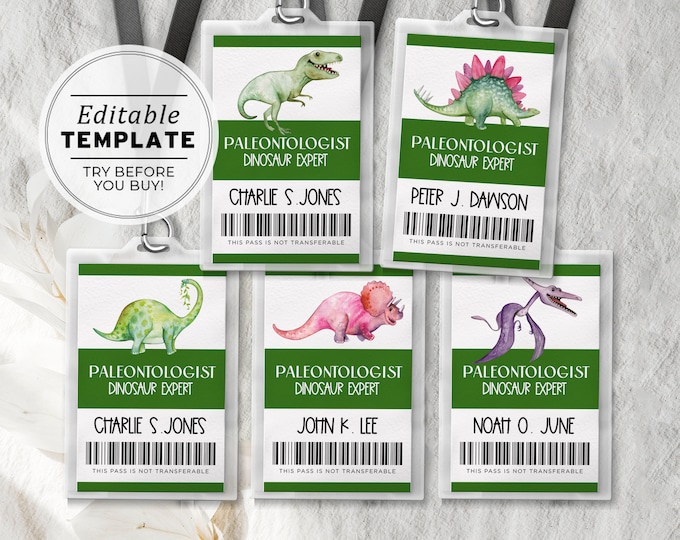 Dinosaur Dig Party Name Badge, Dinosaur Birthday, Dino Skeleton and ...