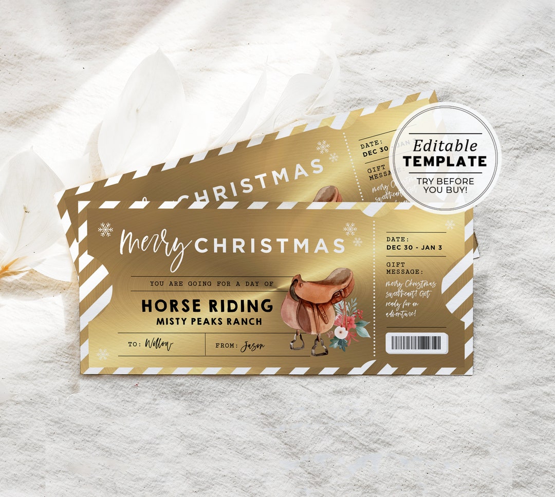 Printable Horse Riding Christmas Gift Voucher Template, Surprise Horse ...