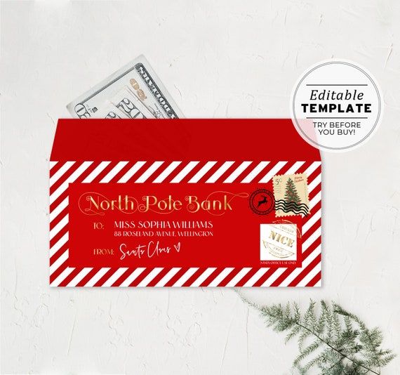 Santa Money Envelope Template Printable Christmas Cash Gift - Etsy