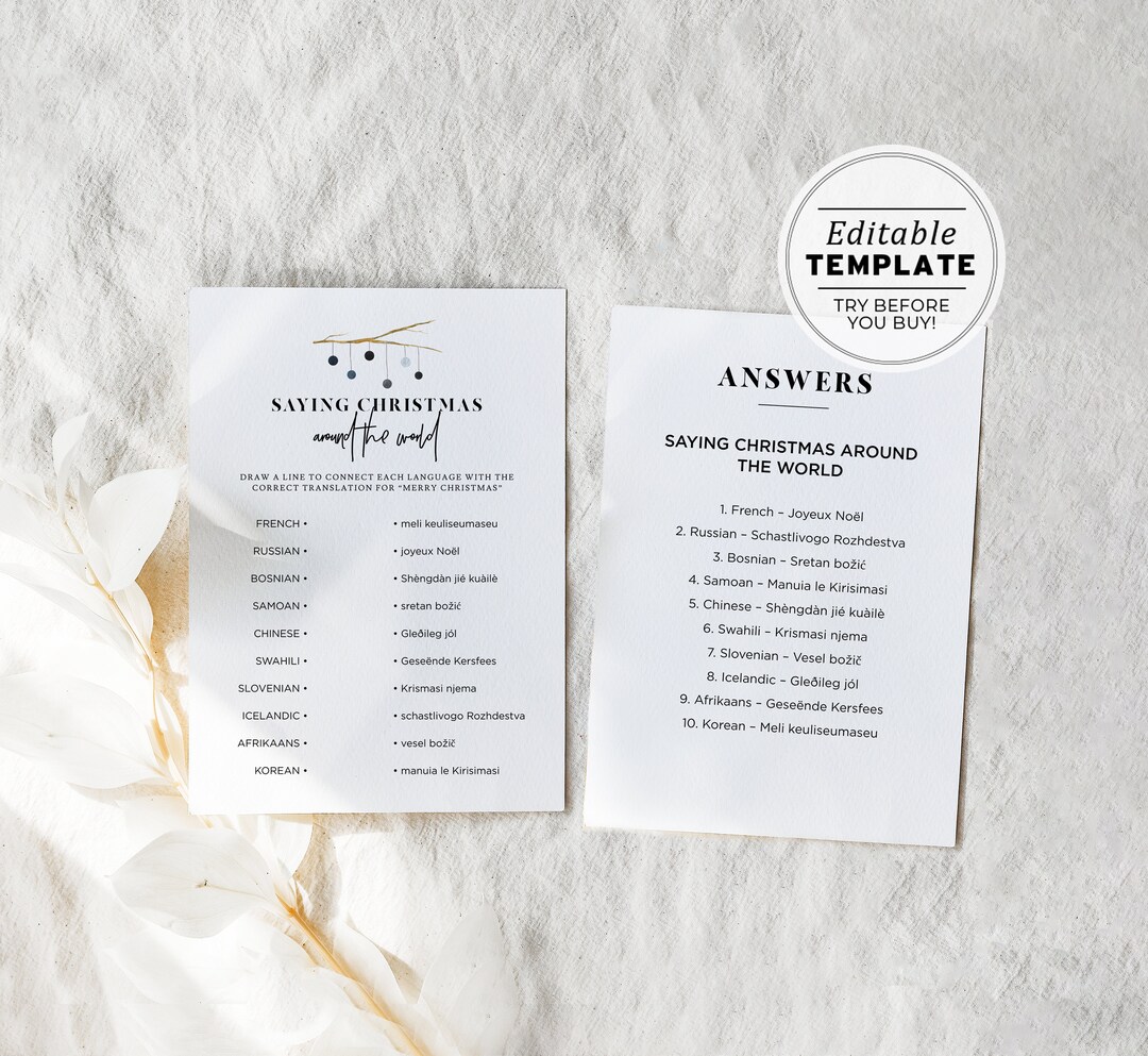 Saying Christmas Around the World Christmas Game, Printable Holiday ...