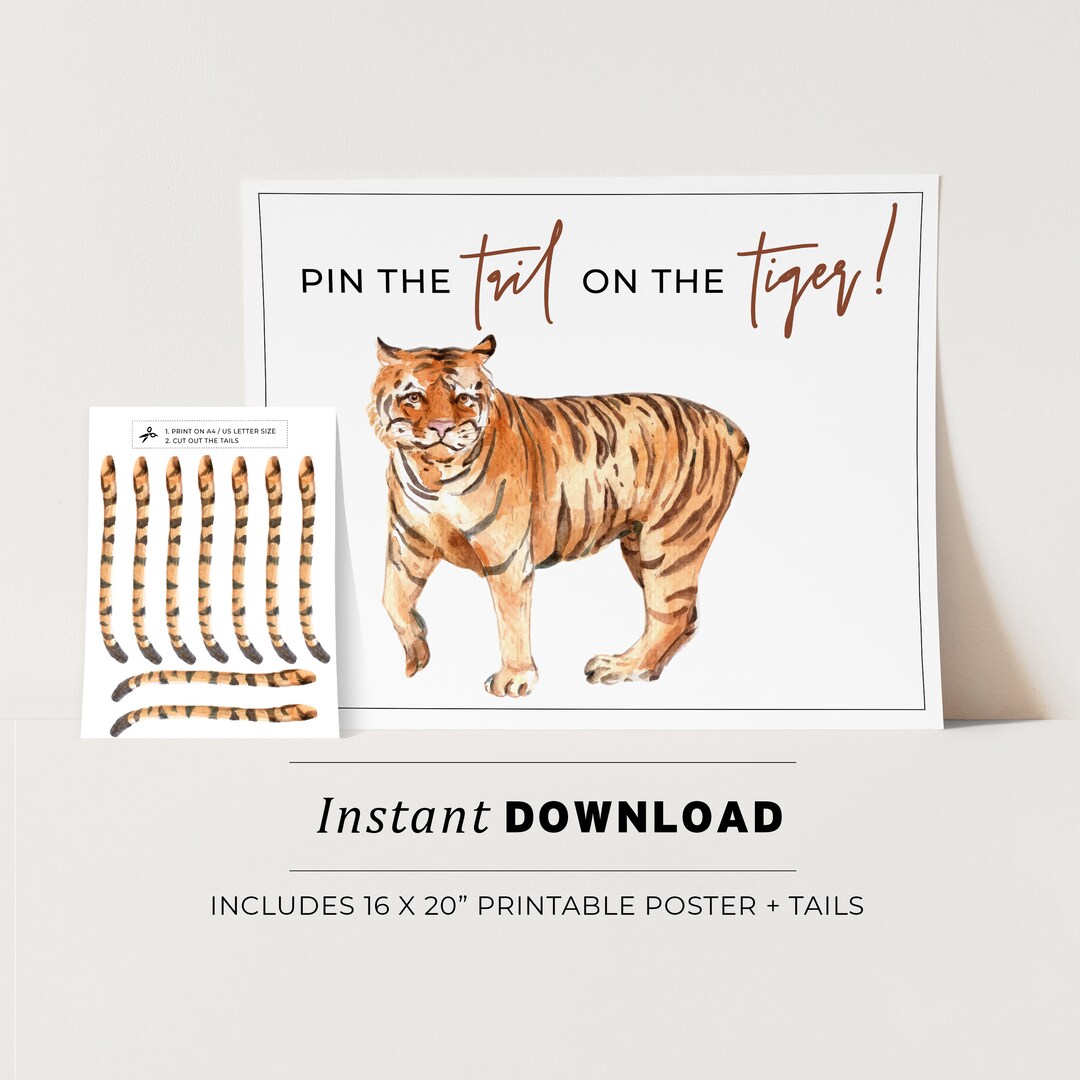 Pin the Tail on the Tiger Kids Party Game Printable Poster, Birthday ...
