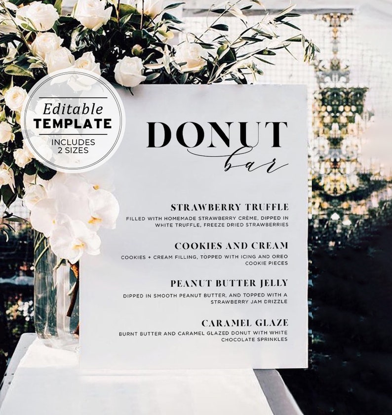 Mr White Minimalist Donut Bar Menu Sign Template Donut Menu - Etsy