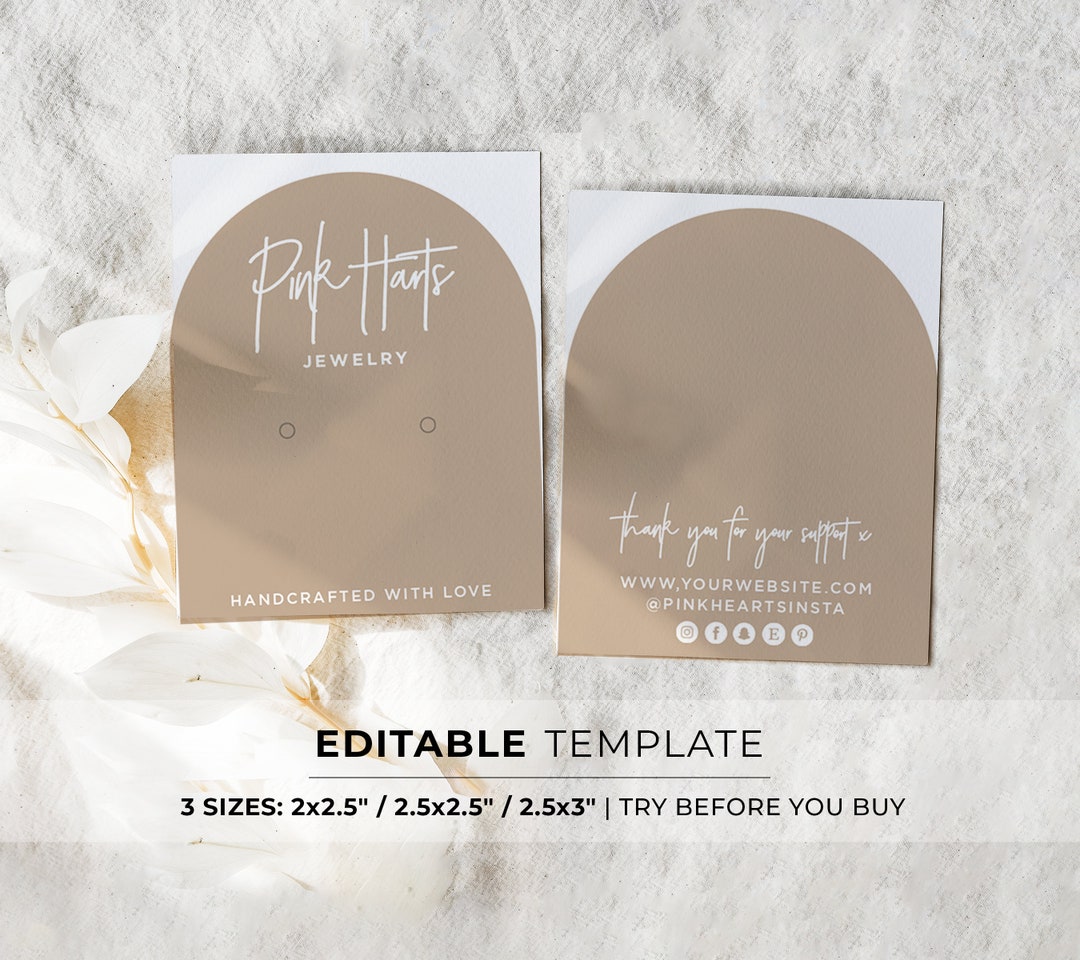 Editable Earring Display Card Template, 3 Sizes - 2x2.5" / 2.5x2.5" / 2 ...