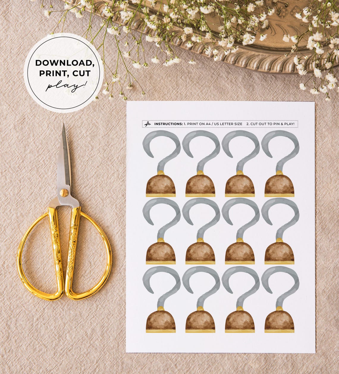 Pin the Hook on the Pirate Kids Party Game Printable Poster, Birthday ...