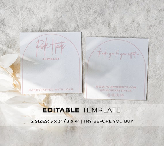 Editable Bracelet Display Card Template 2 Sizes 3x3 / | Etsy