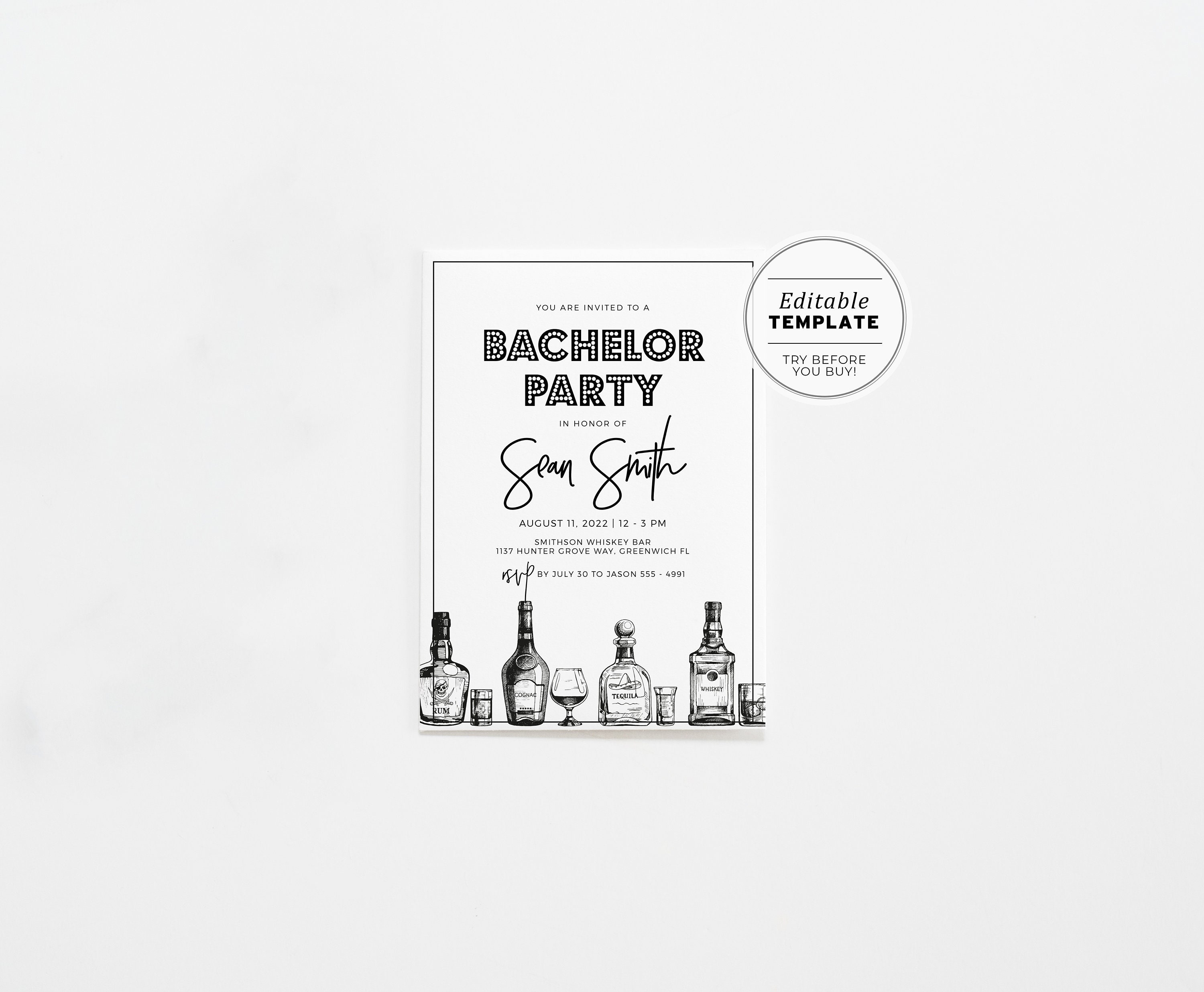 Noir Bachelor Party Invitation EDITABLE TEMPLATE