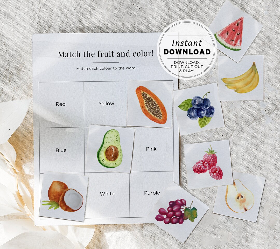 Match the Fruits and Colors Kids Activity Printable, Montessori ...