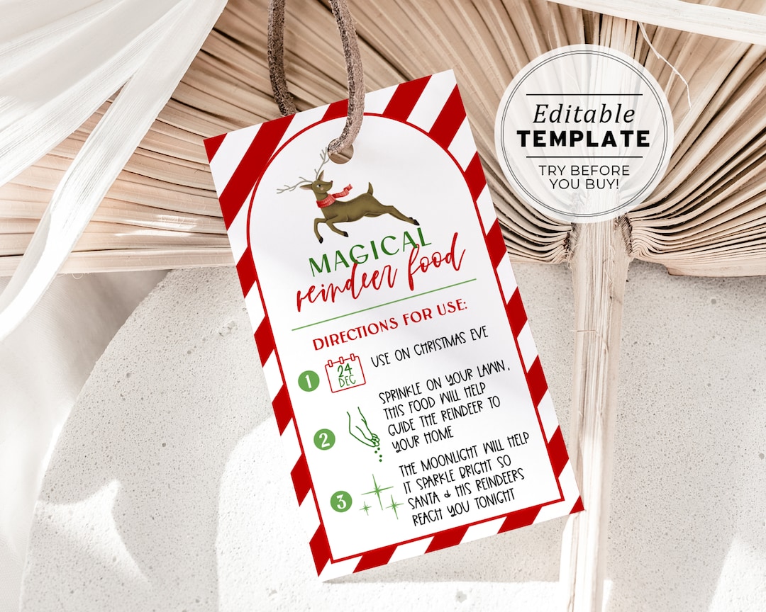 Magic Reindeer Food Tag, Christmas Reindeer Food Label, Rudolph ...