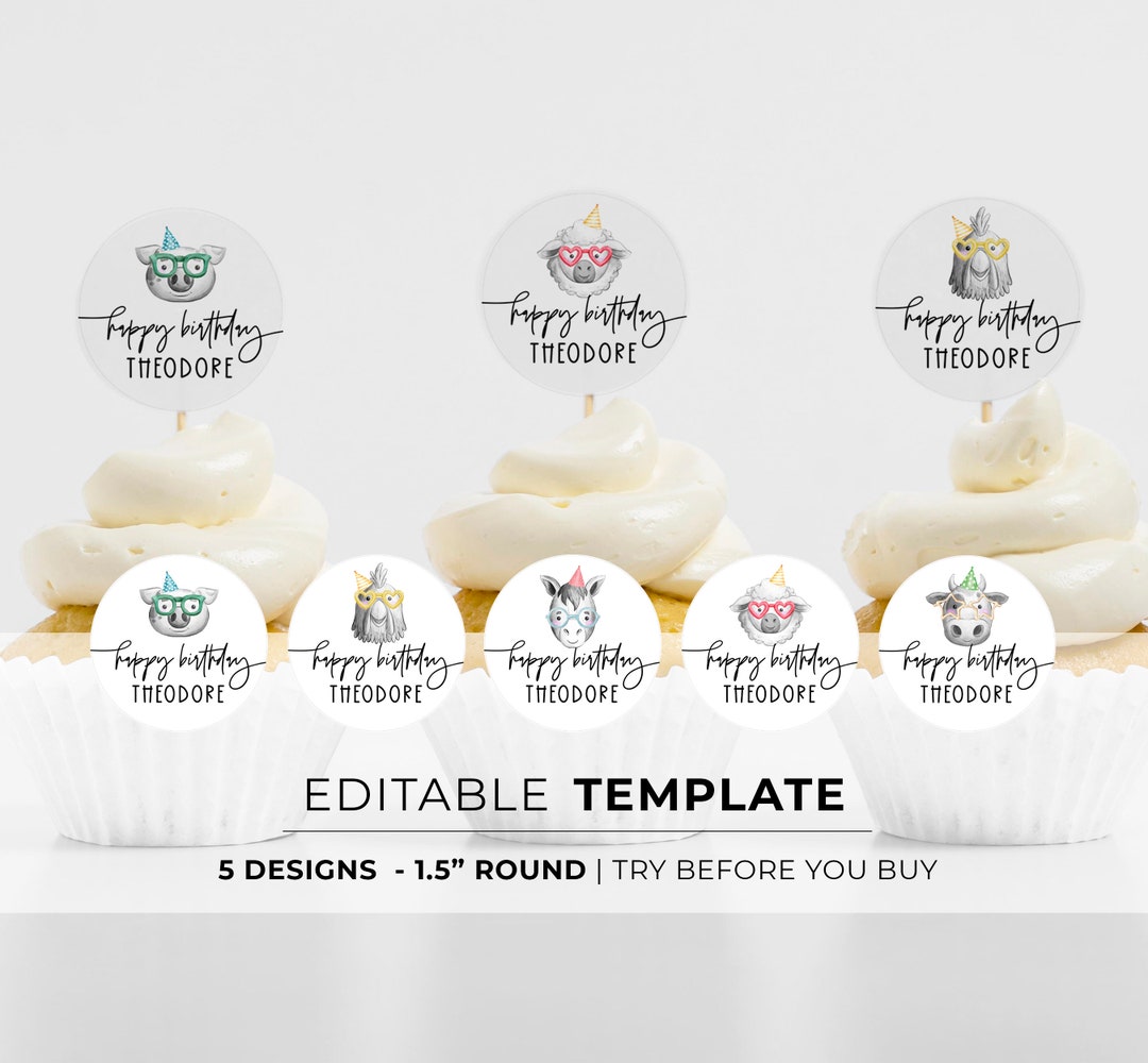 Party Farm Animals Theme Cupcake Topper, Barnyard Kids Birthday Party ...