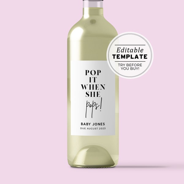 Wine Label Template Baby Shower - Etsy