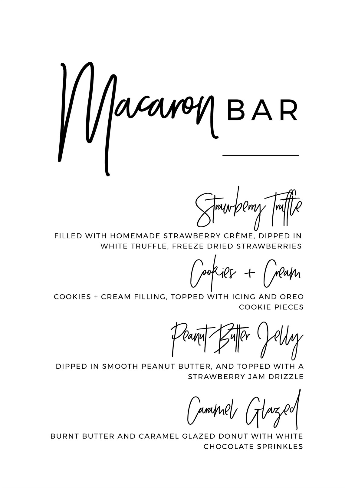 Juliette Minimalist Macaron Bar Menu Sign Template Donut Menu - Etsy