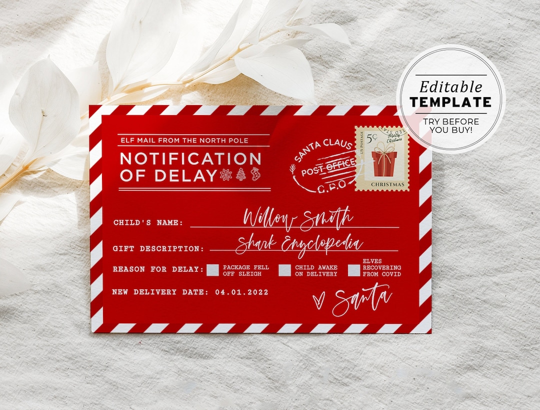 Editable Delayed Christmas Gift Printable Christmas Gift Voucher, Late ...