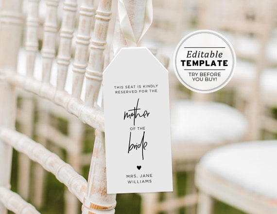 Reserved Seating Tag Printable Template EDITABLE TEMPLATE | Etsy