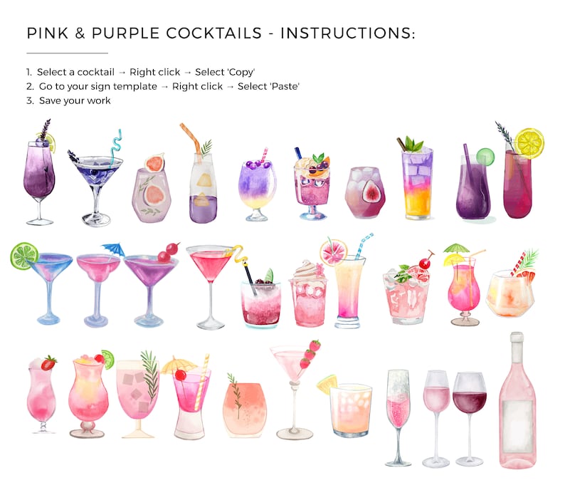 Bar Menu Template Watercolor Editable Drink Menu Sign - Etsy