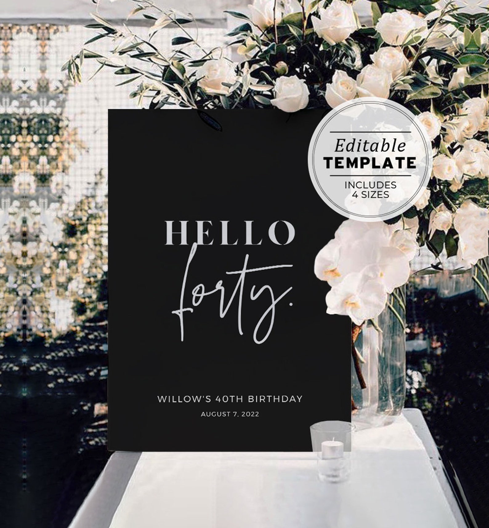 Willow Minimalist HELLO FORTY 40th Birthday Party Welcome Sign | Etsy