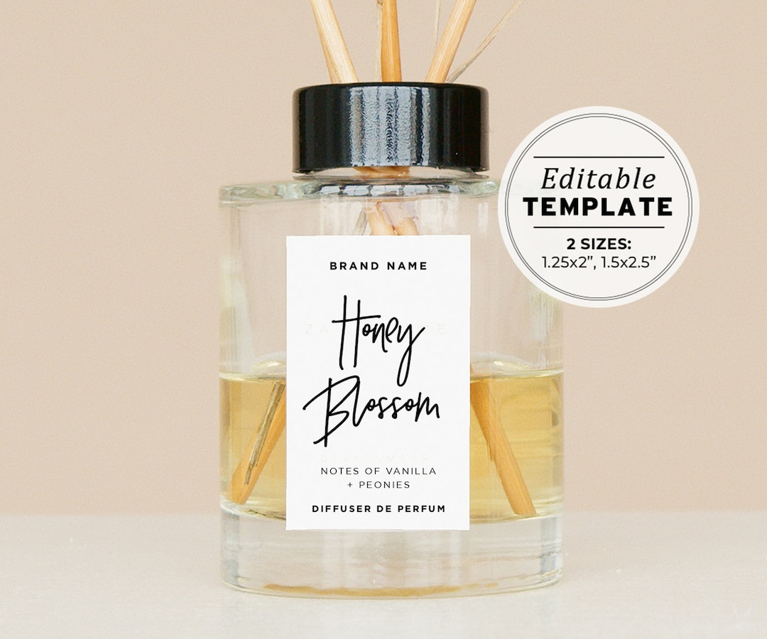 Juliette Minimalist Reed Diffuser Label Template - 2 Sizes: 1.25x2" / 1 ...