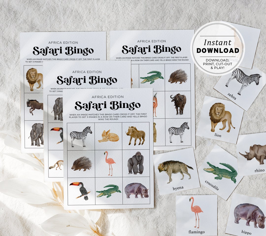 Safari Animal Bingo Kids Party Game, Printable Birthday Party Game ...