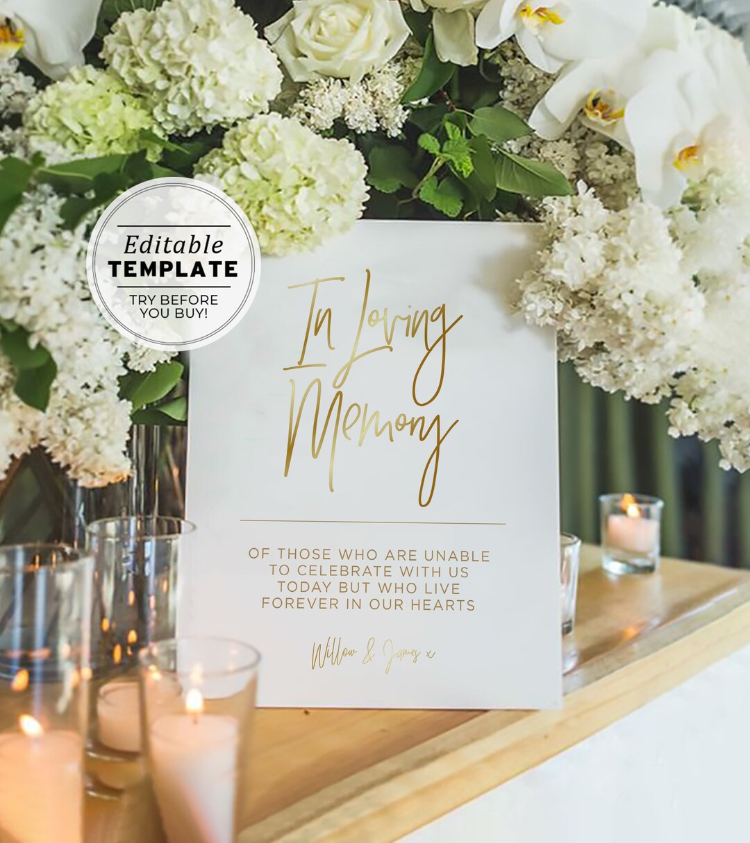 Juliette Minimalist Gold, in Loving Memory Sign, Wedding Memorial Sign ...