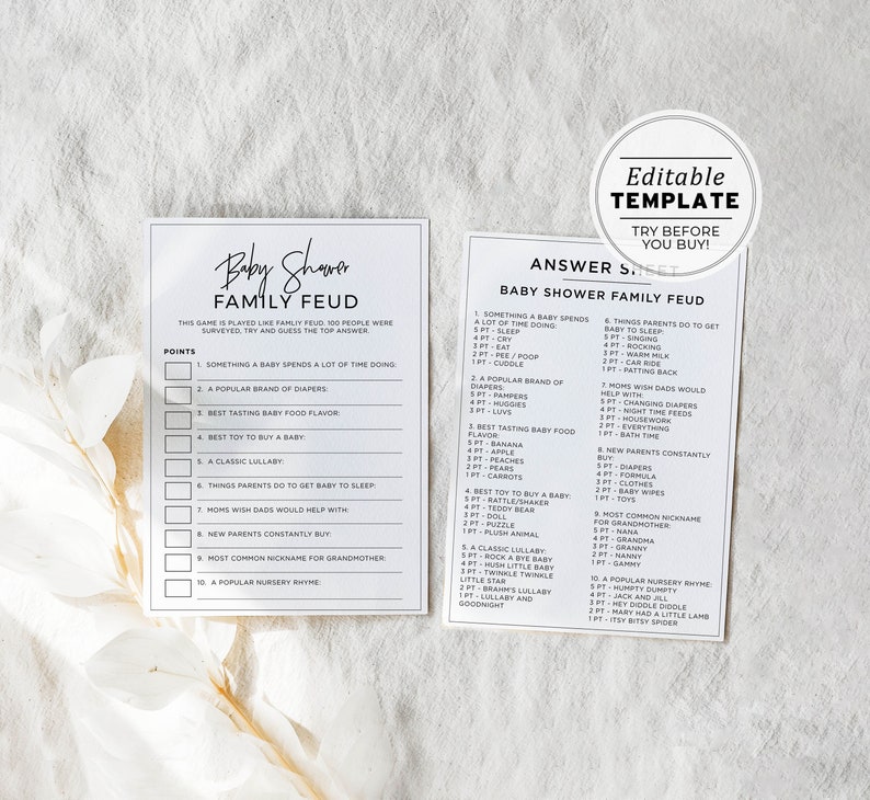 Baby Shower Games, Family Feud Baby Shower Game, Baby Shower Activity ...