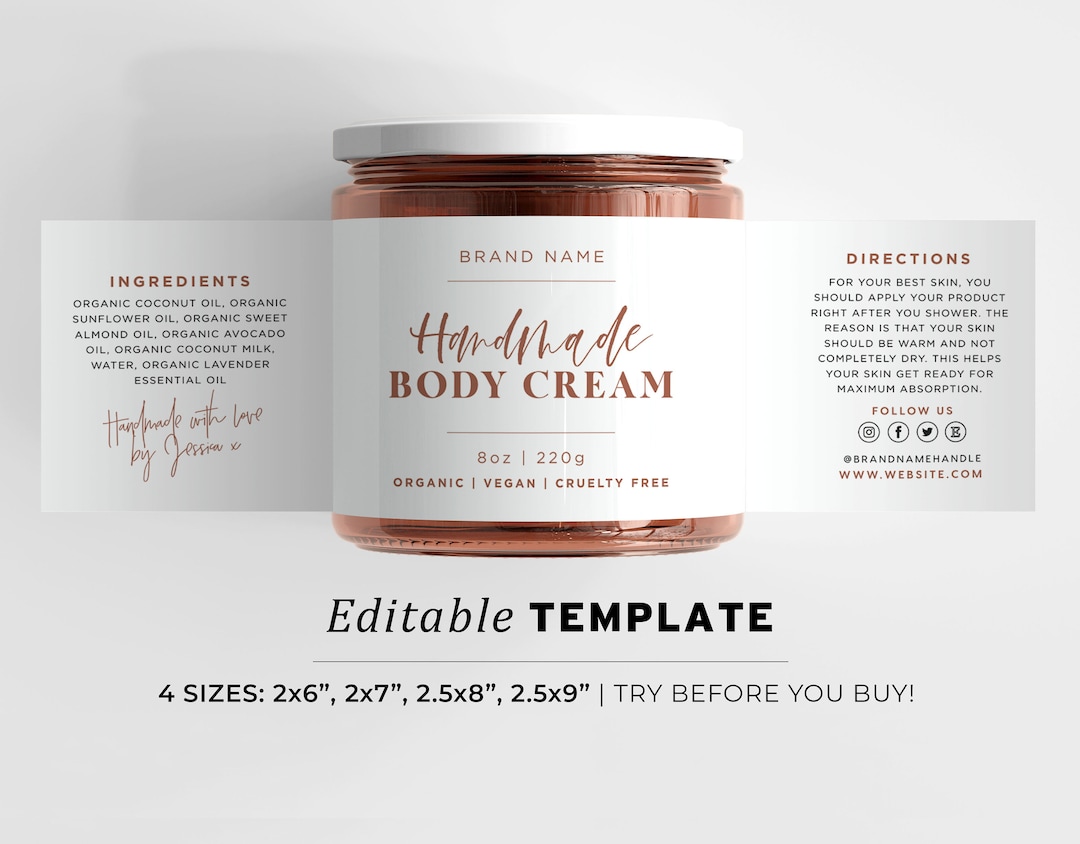 Jar Label Template, Wrap Around Ingredients Label,minimalist ...