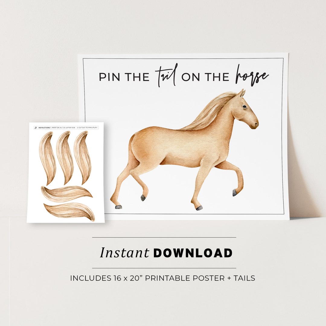 Pin the Tail on the Horse Kids Party Game Printable Poster, Birthday ...