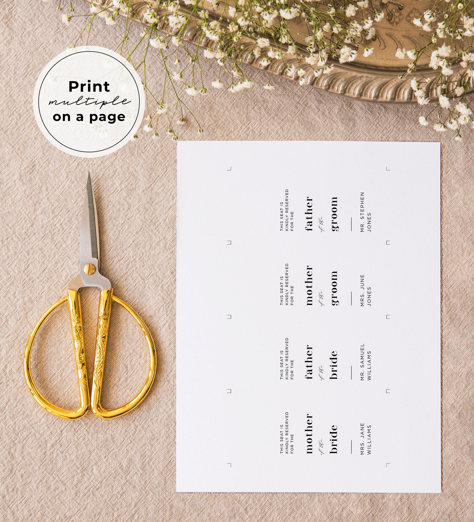 Minimalist Reserved Seating Tag Printable Template | EDITABLE TEMPLATE ...