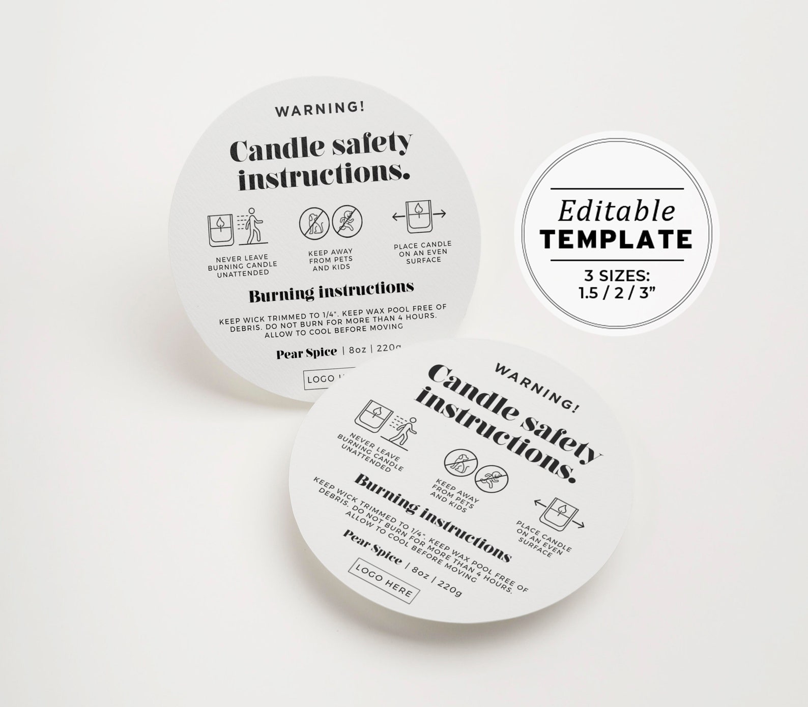 Minimalist Candle Warning Label Template, Printable Candle Safety ...
