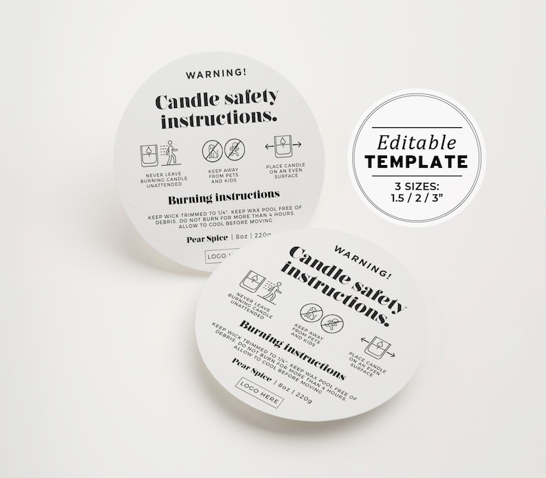 Minimalist Candle Warning Label Template, Printable Candle Safety ...