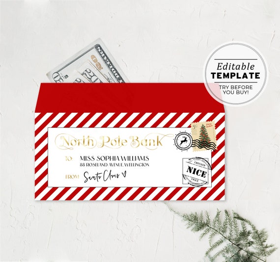 Santa Money Envelope Template Printable Christmas Cash Gift - Etsy