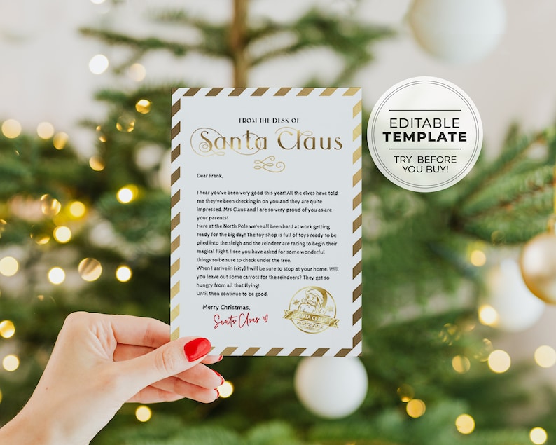 Editable Letter From Santa Personalized Santa Claus Letter - Etsy