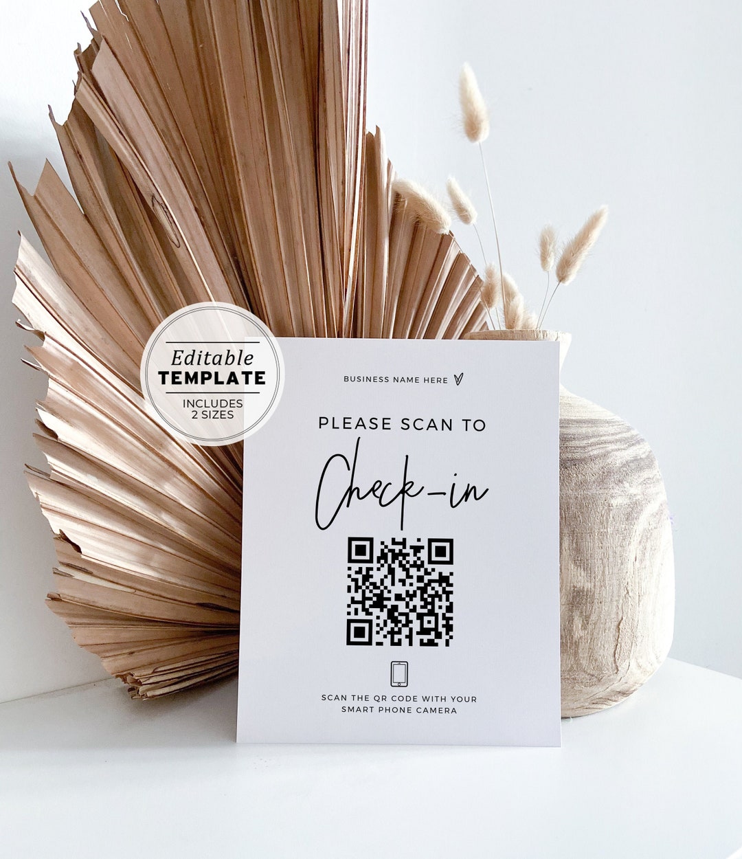 Juliette Minimalist QR Code Check-in Sign Template, Covid Safe Qr Code ...