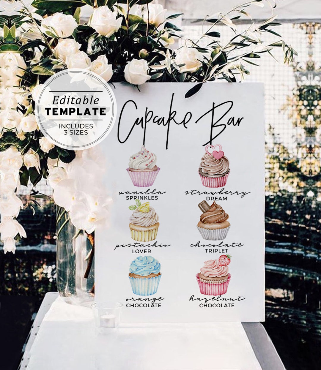 Cupcake Menu Sign, Cupcake Bar Sign, Minimalist Dessert Sign, 120 ...