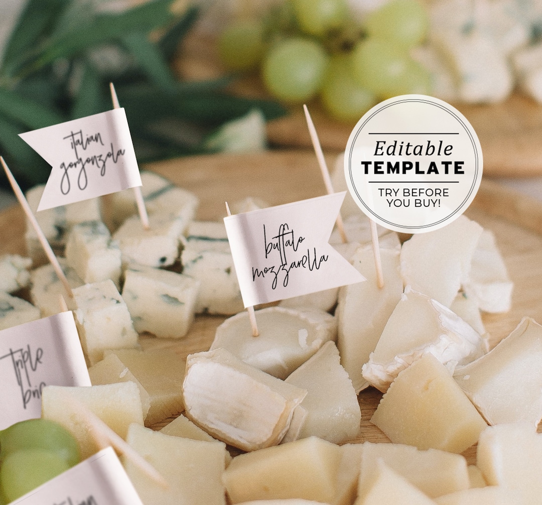 Minimalist Toothpick Cheese Platter Flag Template, Grazing Platter Sign ...