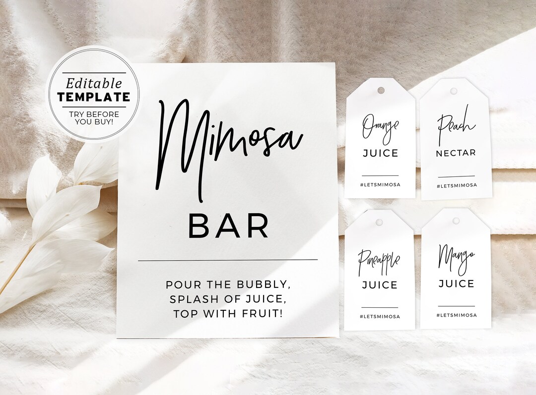 Mimosa Bar Sign, Mimosa Bar Labels, Minimalist Mimosa Bar Sign, Mimosa ...
