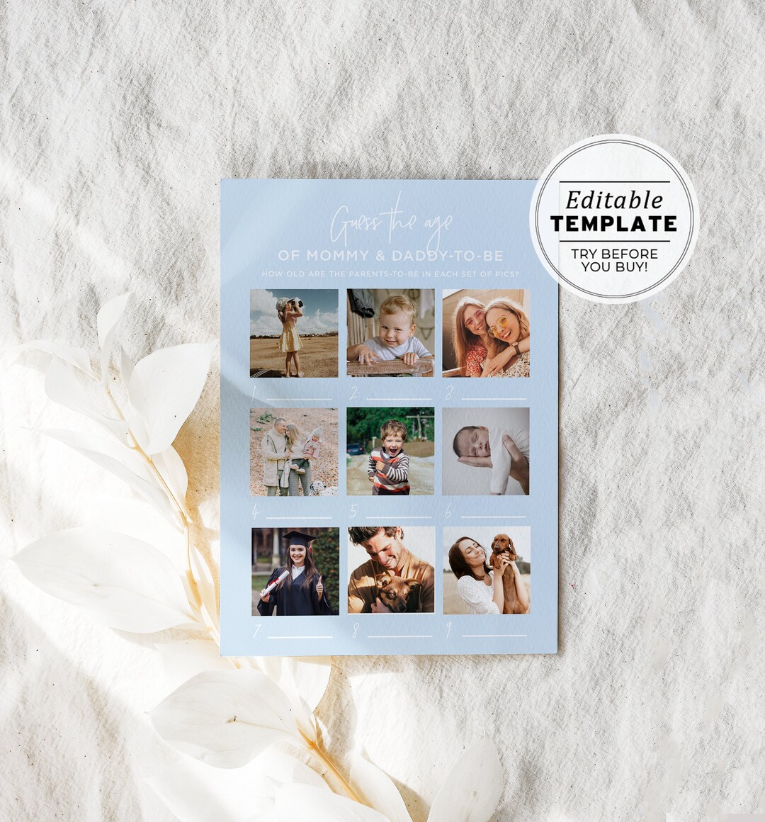 Guess the Age of Mom and Dad Photo Baby Shower Game, Baby Sprinkle Game ...