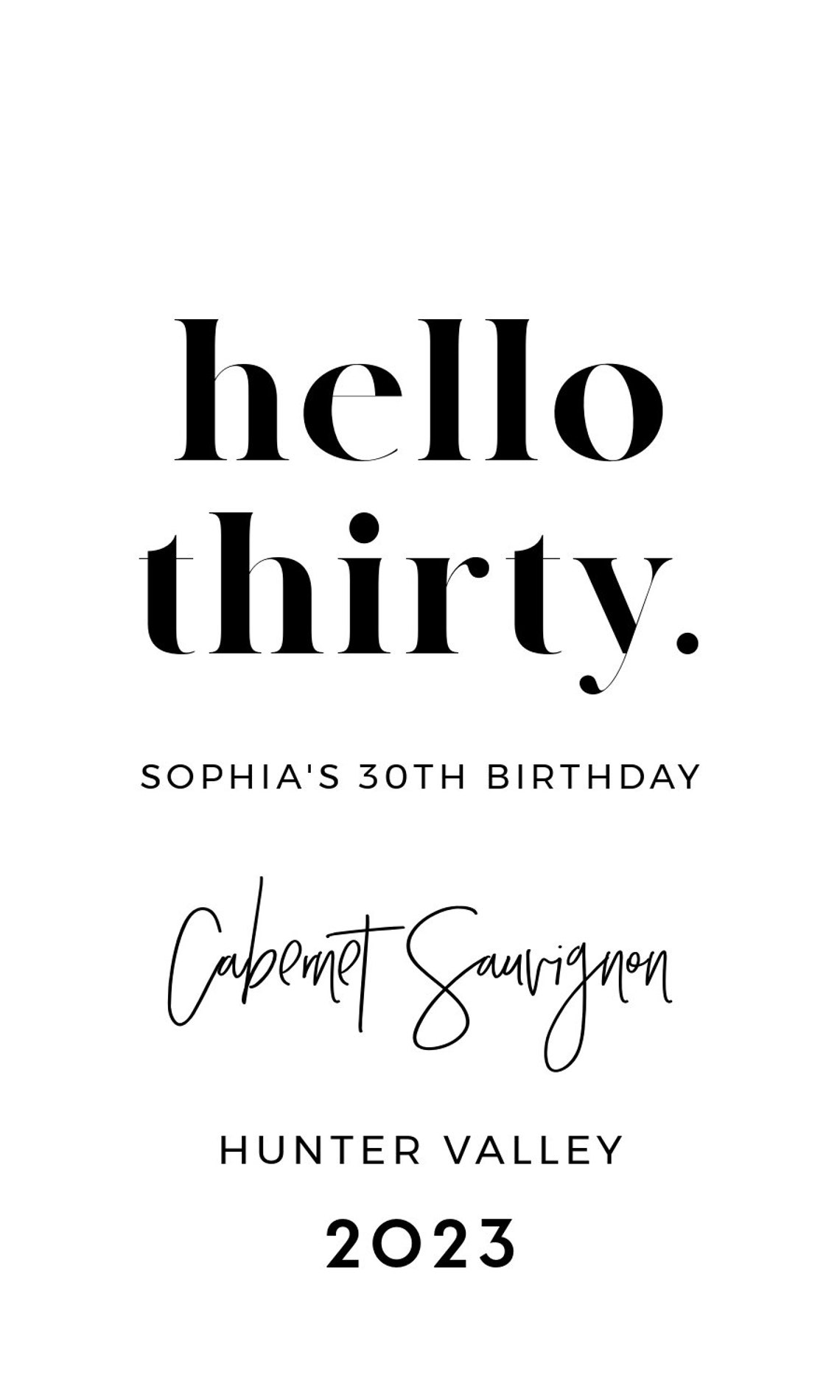 HELLO THIRTY Minimalist 30th Birthday Party Wine Label | Etsy
