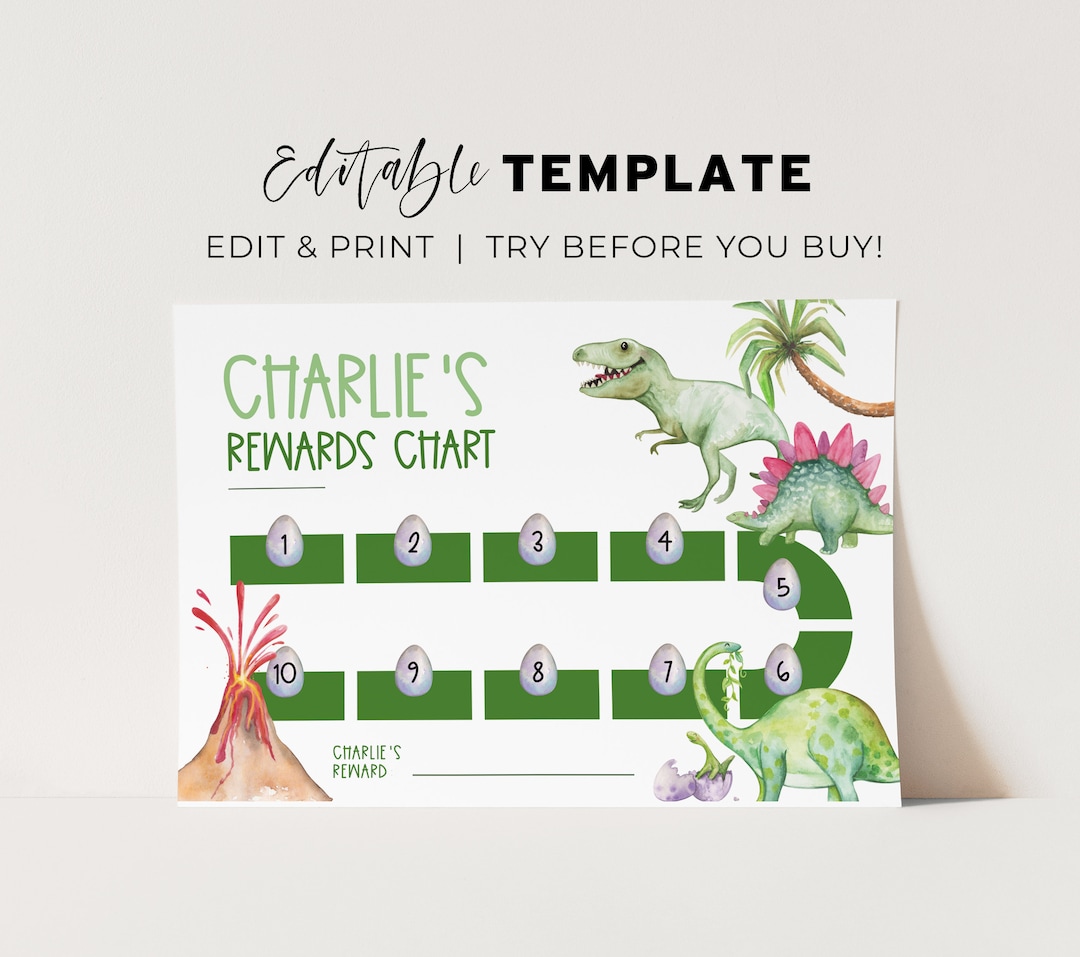 Editable Dino Island Rewards Chart, Dinosaur Rewards Chart, Printable ...