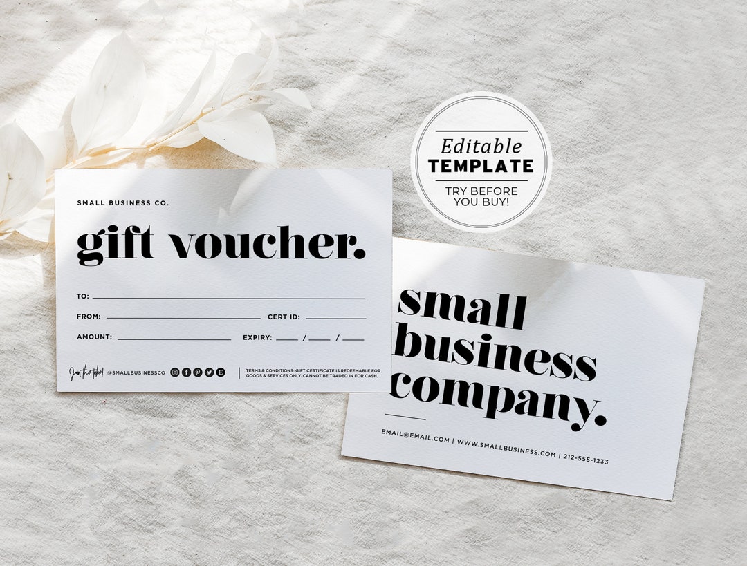 Minimalist Gift Certificate Template, Gift Voucher Printable #055 #043 ...