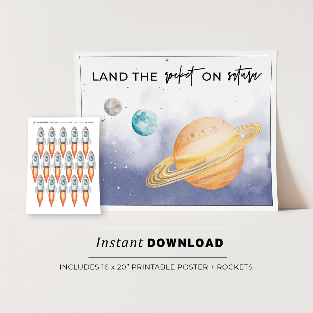Space Themed Game, Land the Rocket on Saturn Kids Party Game Printable ...