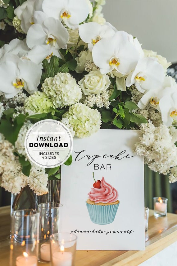 Pink Cupcake Bar Sign Printable Instant Download Digital File | Etsy