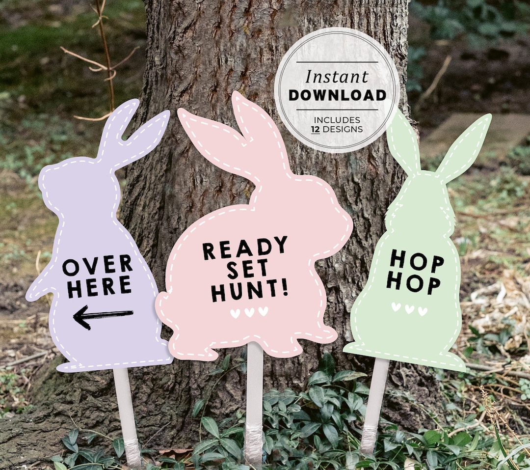 Printable Easter Egg Hunt Signs, Easter Decor, Easter Bunny Sign ...