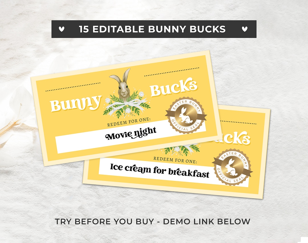 Printable Easter Bunny Coupons, Bunny Bucks, Easter Basket Fillers ...