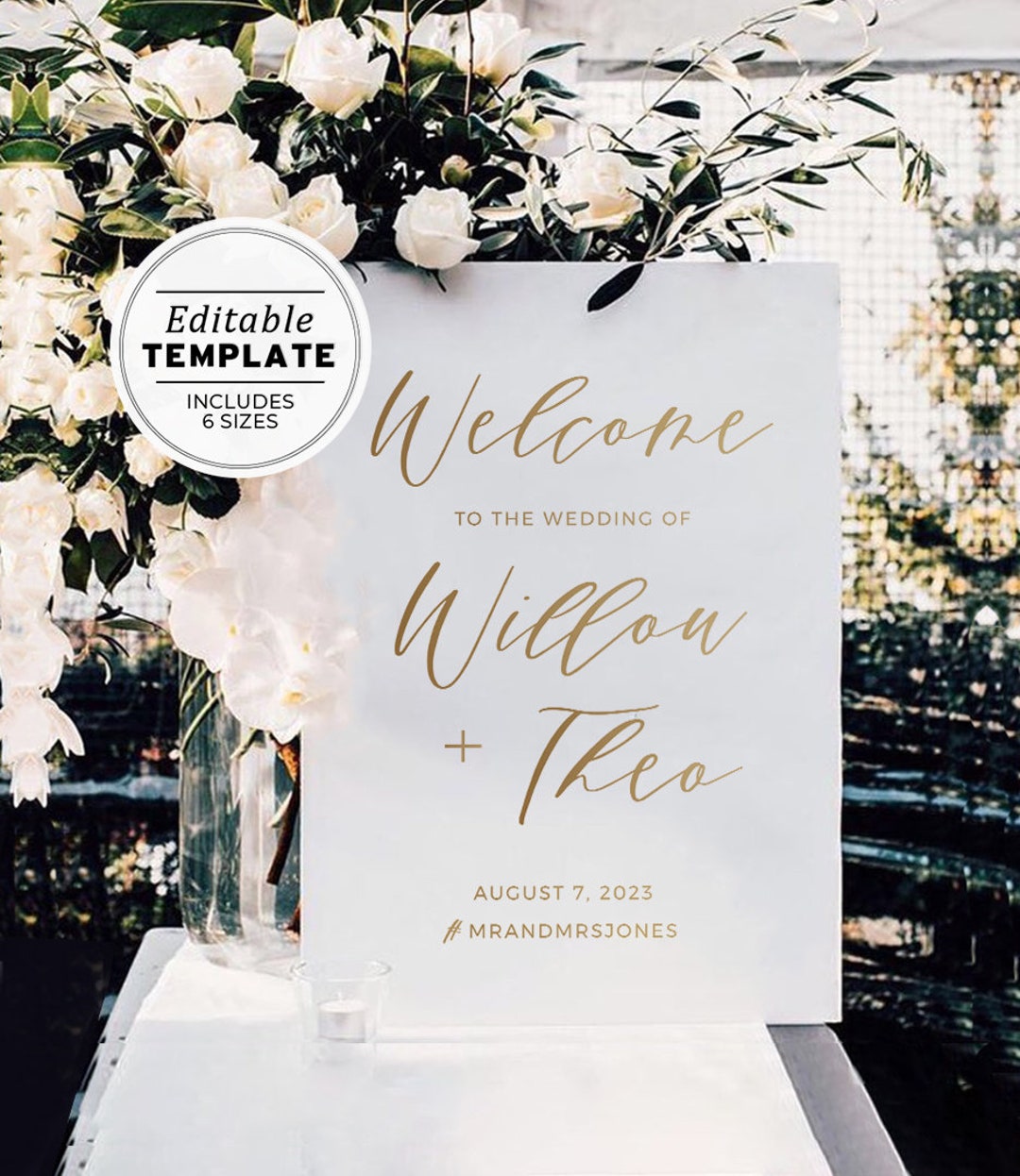 Classic Modern Gold Wedding Welcome Sign, Printable | EDITABLE TEMPLATE ...