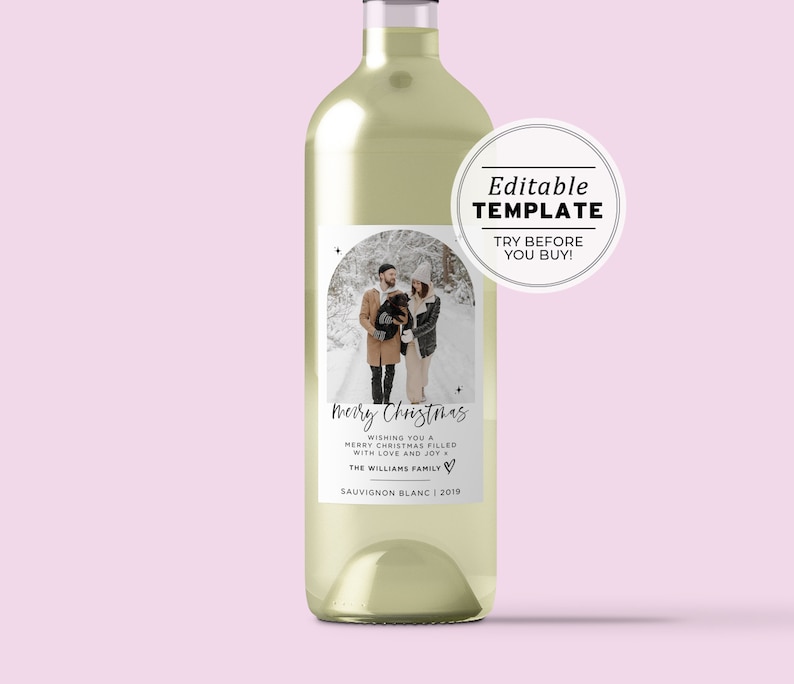 Blanco Minimalist Photo Wine Label Template, Wedding Favor, Custom Wine ...