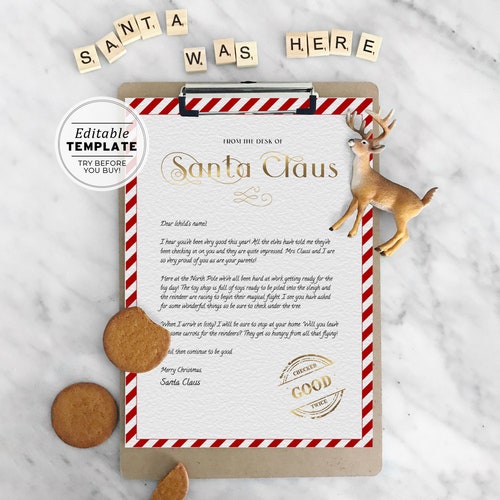 Editable Letter From Santa Claus Printable Christmas Letter - Etsy