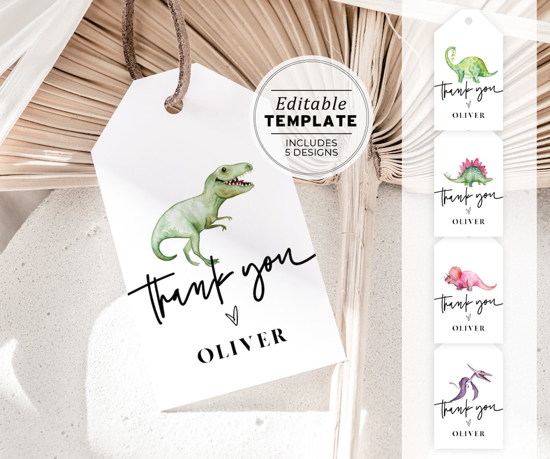 Dino Island Dinosaur Theme Party Favor Tag, Thank You Tag | EDITABLE ...