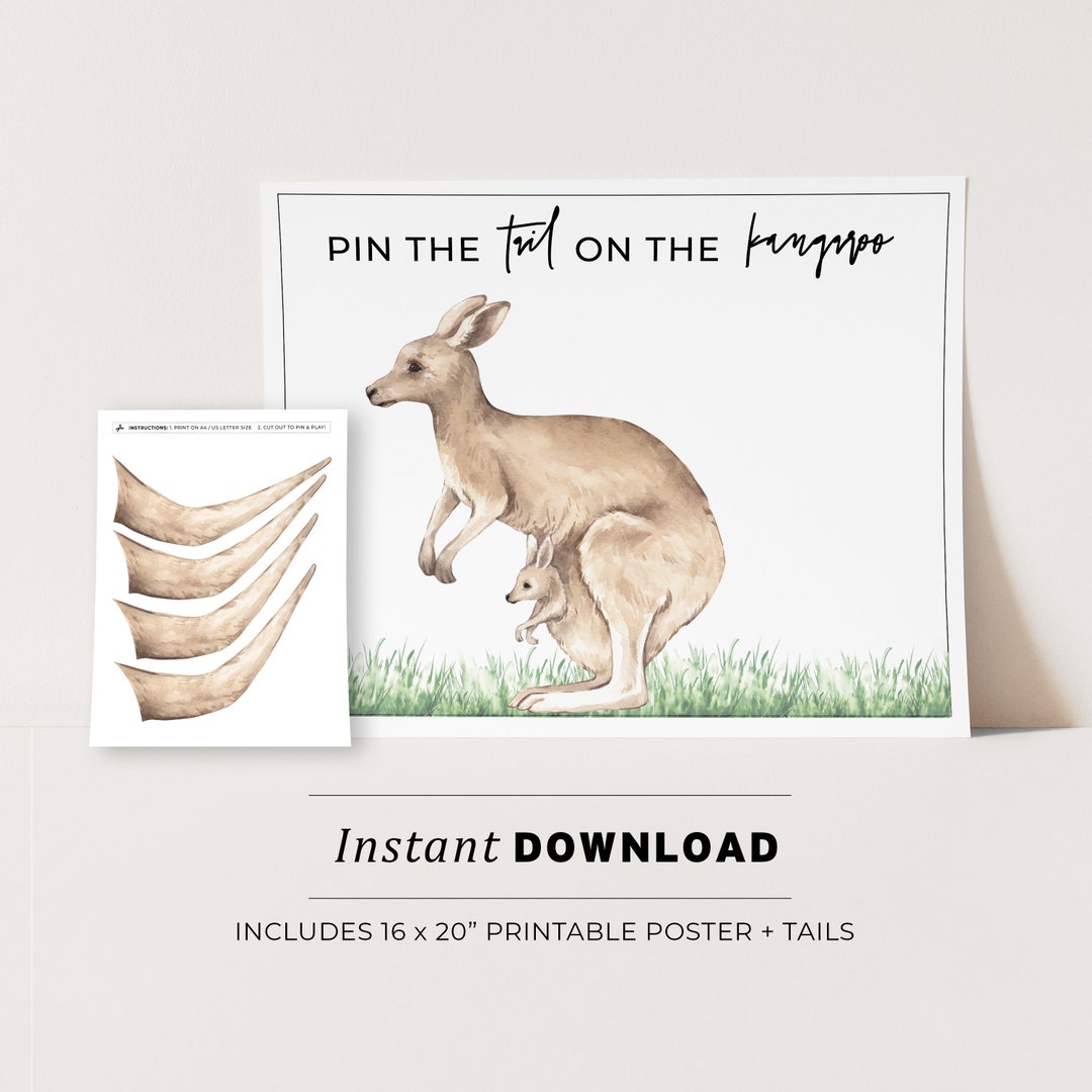 Pin the Tail on the Kangaroo Kids Party Game Printable Poster, Birthday ...