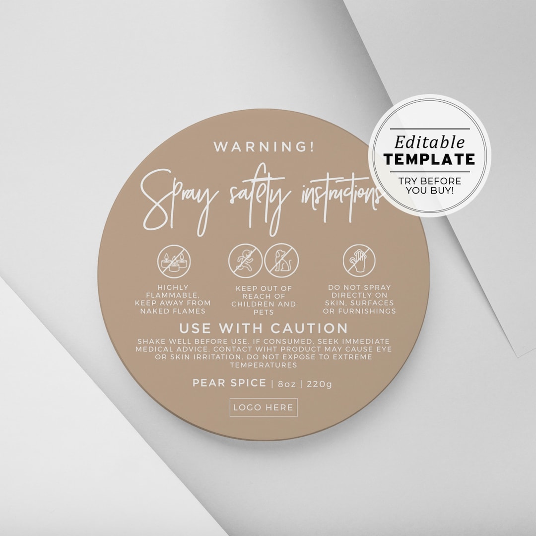 Minimalist Room Spray Warning Label Template, Printable Spray Safety ...