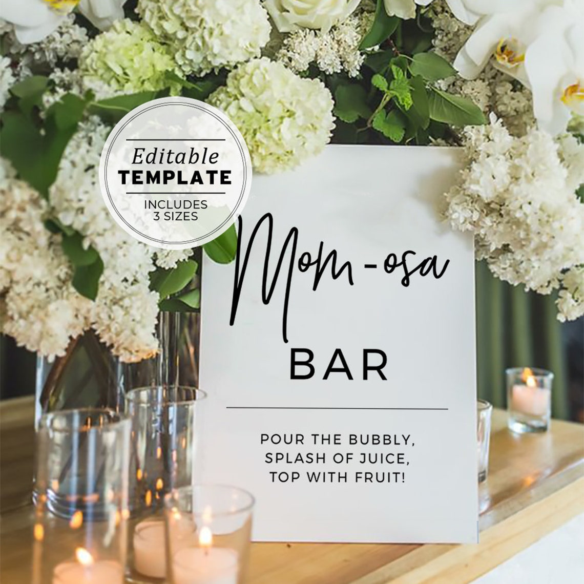 Juliette Minimalist 'mom-osa Bar' Sign and Tag Templates, Baby Shower ...
